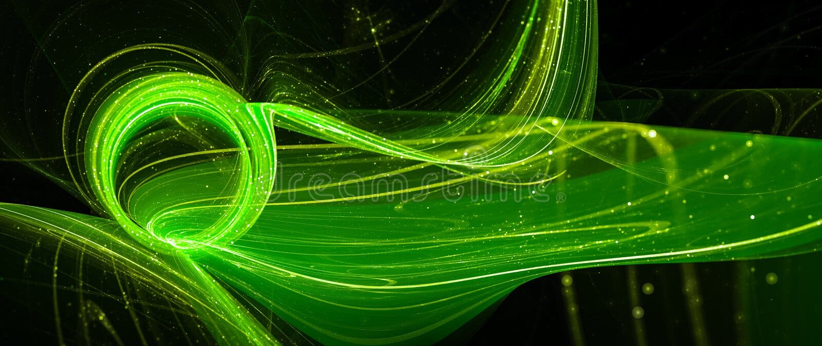 Green Glowing Spiral Correlated Quantums Abstract Background Stock ...