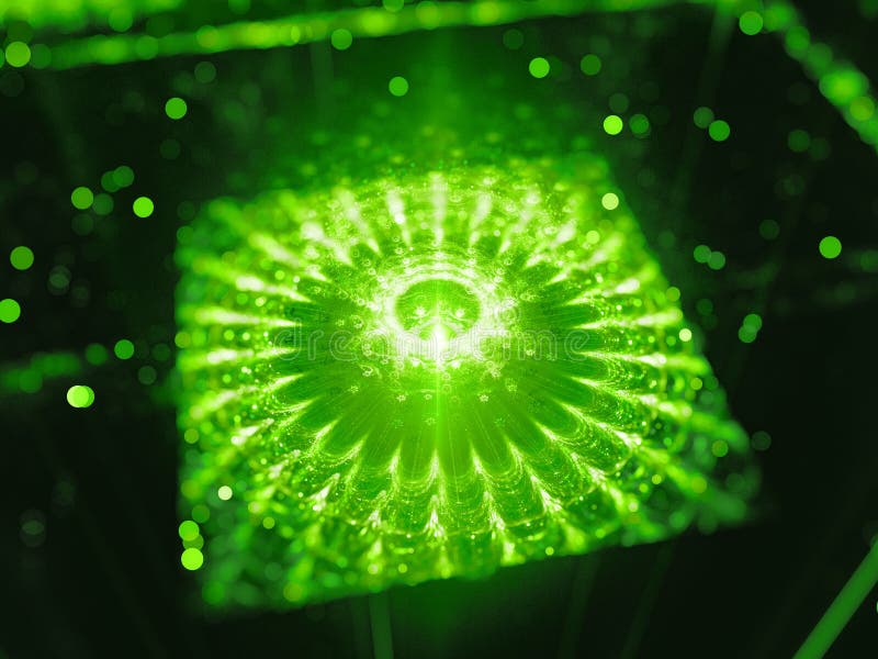 Green Glowing Quantum Processor in Space Stock Illustration ...