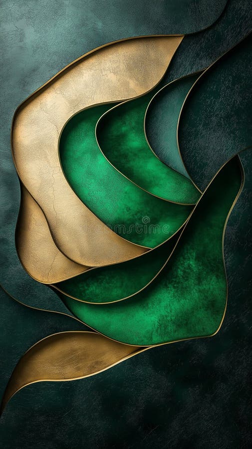 Luxurious Emerald and Golden Curved Forms Blending into Harmonious ...