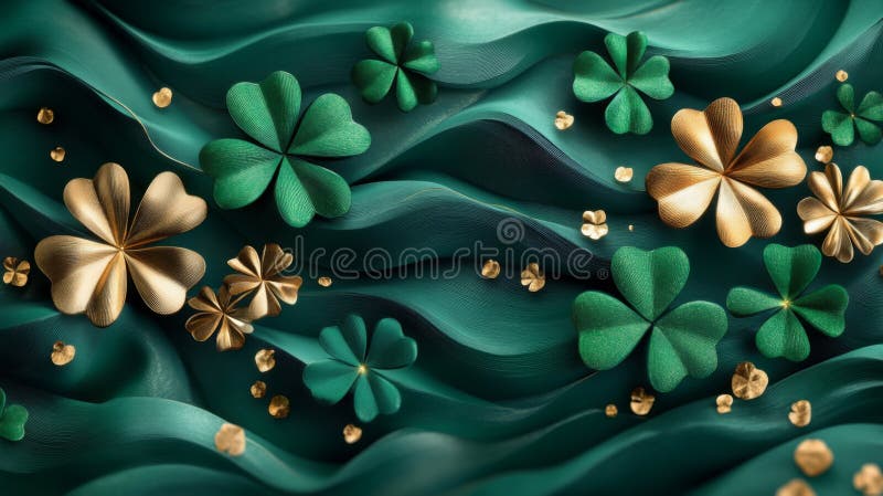 Green and Gold Clover Leaf Design on Wavy Surface Stock Illustration ...