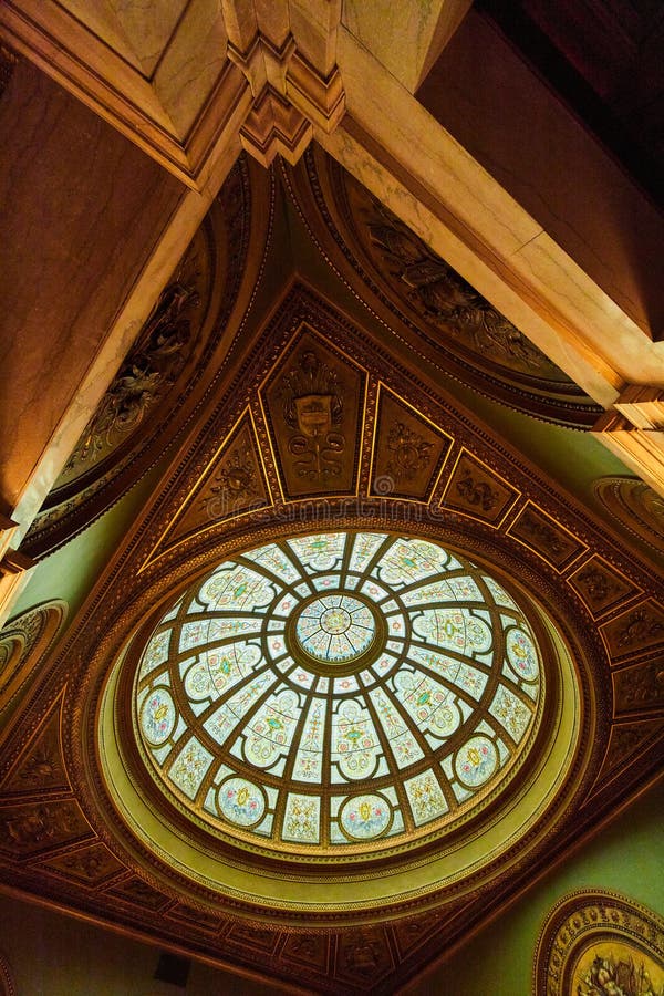 Green and Gold Fancy Stained Glass Dome Ceiling, Tiffany Dome Editorial ...