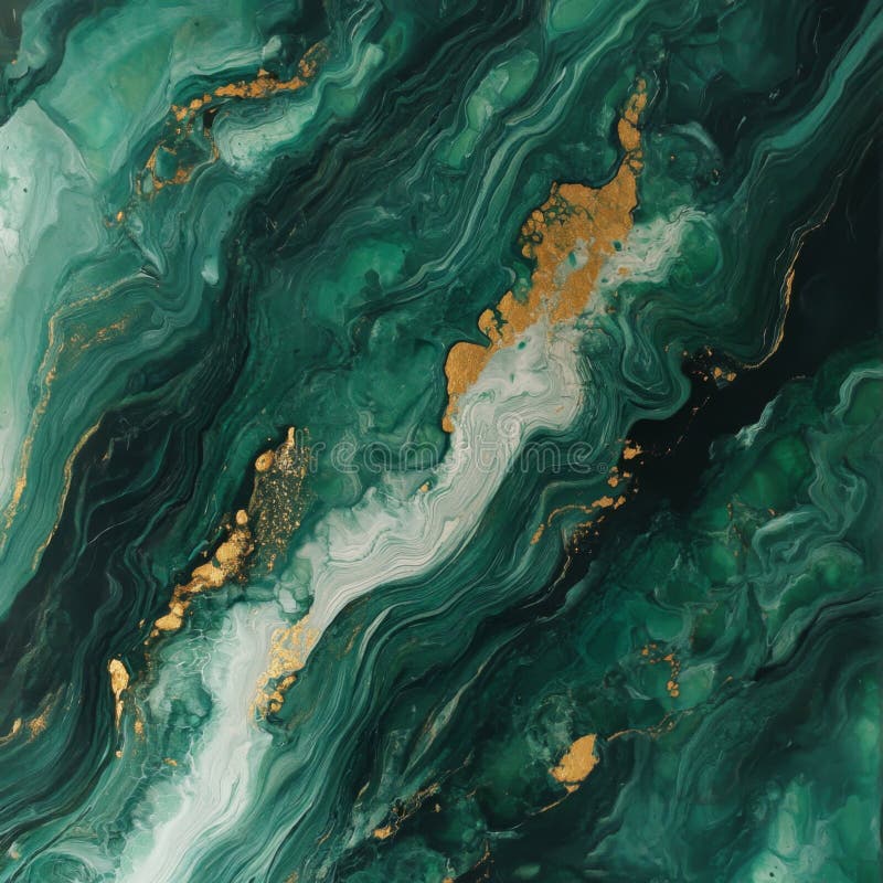 Green and Gold Fluid Abstract Art with Swirling Patterns and Textures ...