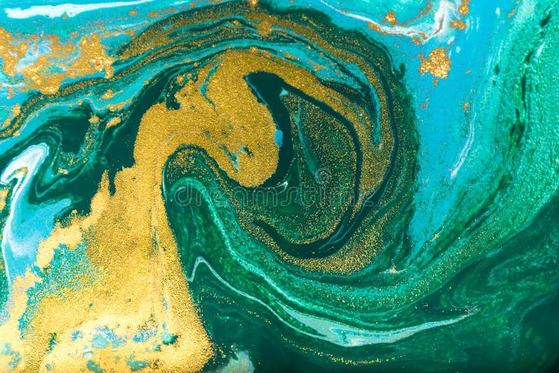 Green and Gold Glitter Ripple Pattern. Beautiful Liquid Texture. Stock ...