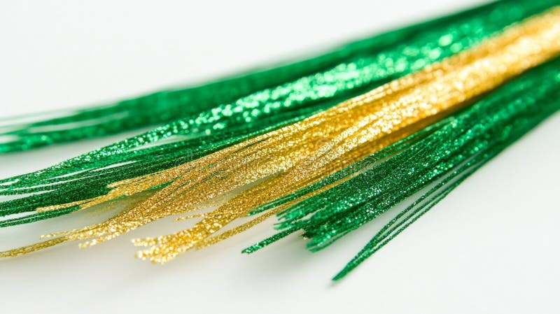 Green and Gold Glitter Threads on White Background Stock Illustration ...