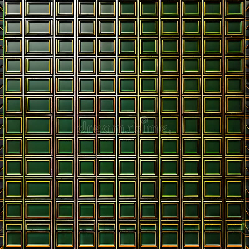Green and Gold Grid Patterned Architectural Panels Stock Image - Image ...