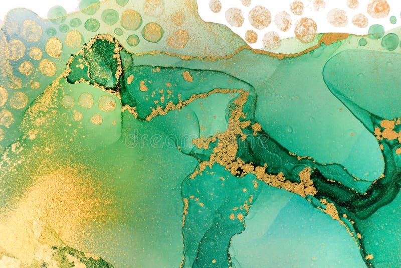 Green and Gold Marble Artwork Pattern with Round Drops Stock Image ...