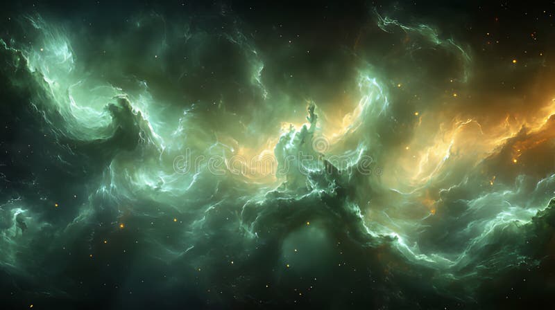 Green-gold Nebula Cosmic Cloudscape, Interstellar Dust, Space ...