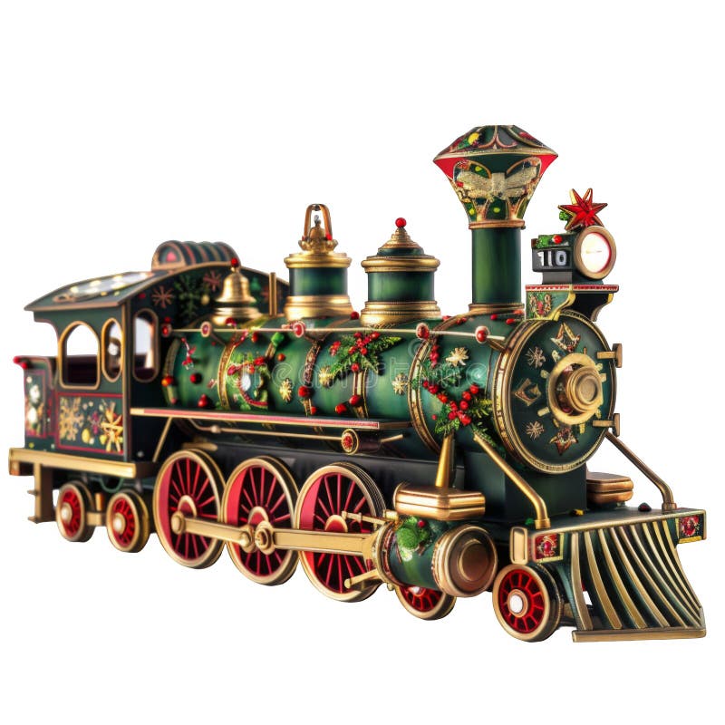 Green and Gold Ornamented Christmas Train Engine Stock Illustration ...
