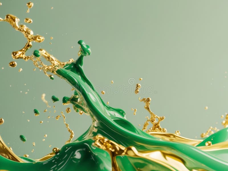 Green and Gold Paint Splash Abstract, Fluid Art Motion with Metallic ...