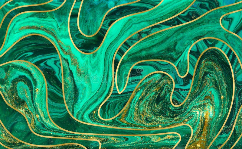 Green and Gold Ripple Pattern. Golden Marble Texture. Stock Image ...