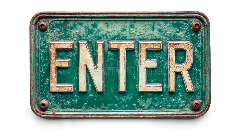 A Green and Gold Sign with the Word ENTER on it Stock Photo - Image of ...