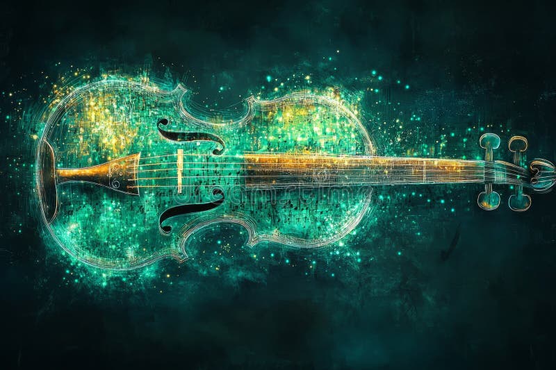 Green and Gold Viola with Musical Notes Creating a Magical and ...
