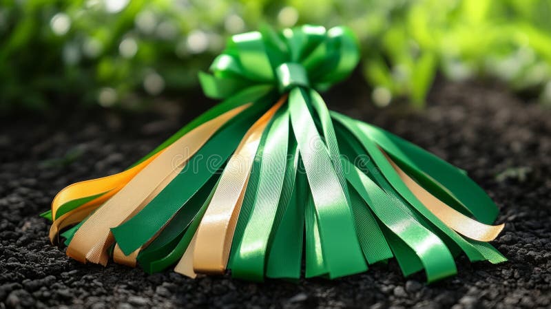Green Gold and Yellow Ribbons on Dark Soil Stock Illustration ...