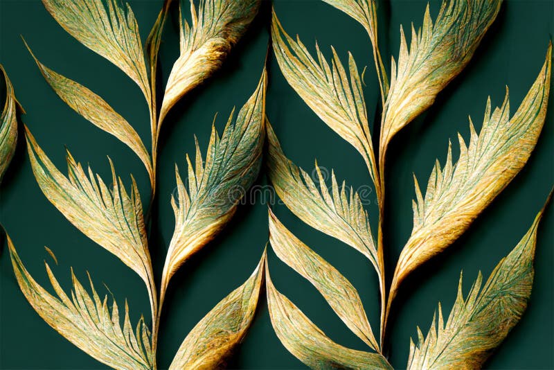 Green and Golden Abstract Digital Leaf Shapes Pattern, Printable ...