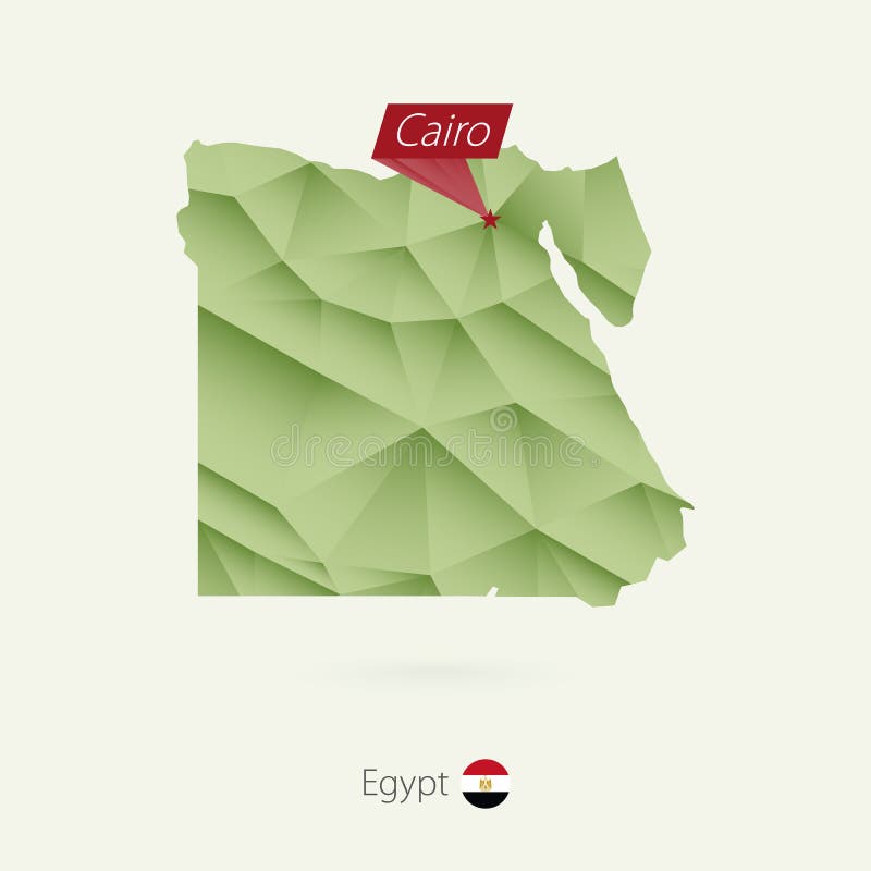 Green Gradient Low Poly Map of Egypt with Capital Cairo Stock Vector ...