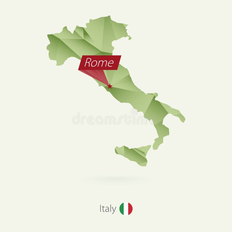 Green Gradient Low Poly Map of Italy with Capital Rome Stock Vector ...