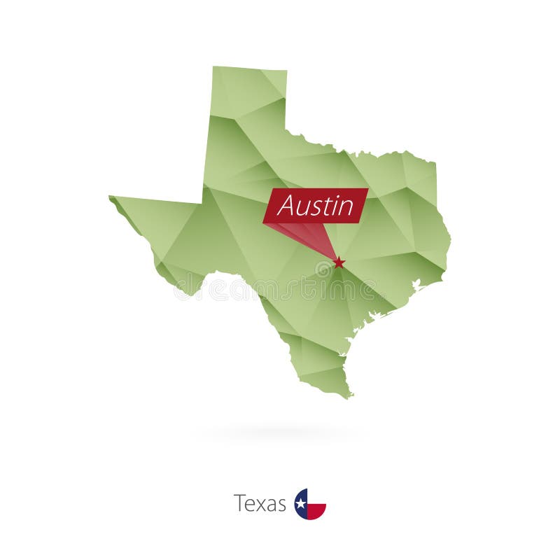 Green Gradient Low Poly Map of Texas with Capital Austin Stock Vector ...