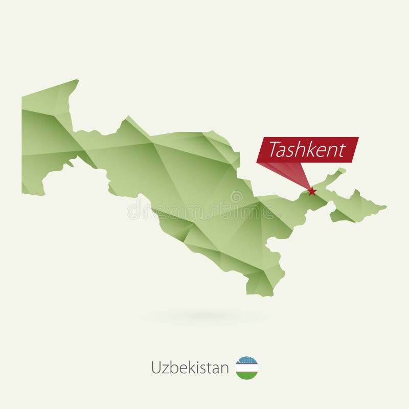 Green Gradient Low Poly Map of Uzbekistan with Capital Tashkent Stock ...