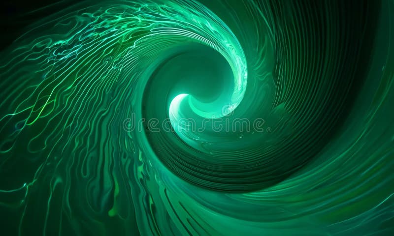 Green Gradient Spiral with Light Effects on Black Background Stock ...