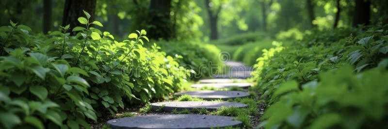 Green Gradient Stone Path with Overgrown Plants, Path, Stone Stock ...