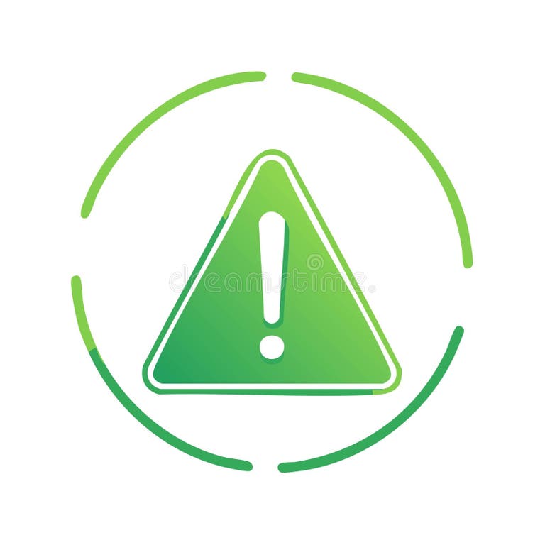 Green Gradient Warning Sign with Exclamation Point Inside a Segmented ...