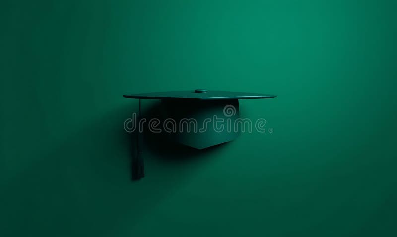 Green Graduation Cap on Green Background with Tassel Minimalist ...