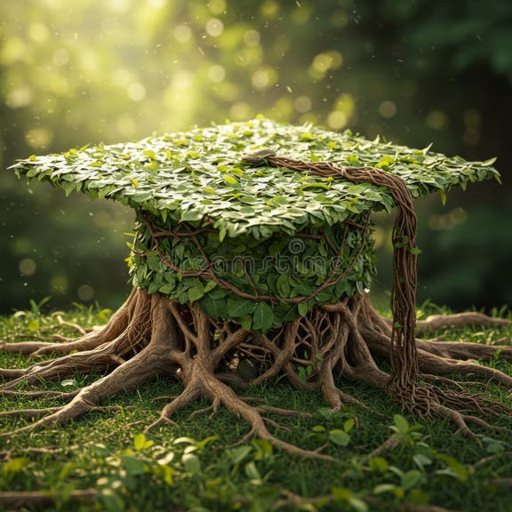 Green Graduation Cap Growing from Tree Roots Stock Illustration ...