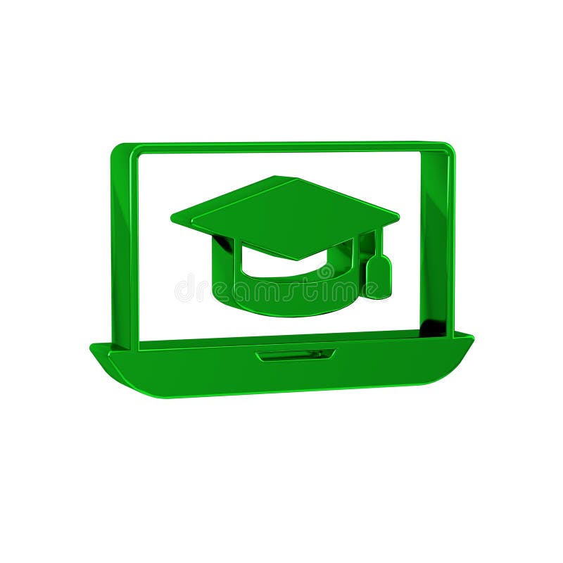 Green Graduation Cap on Screen Laptop Icon Isolated on Transparent ...