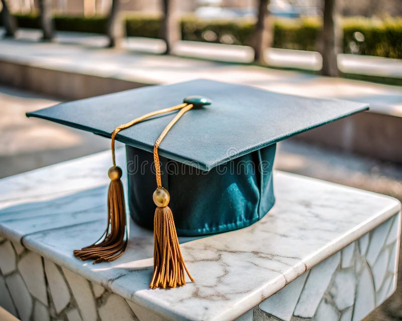 Green Graduation Cap on the Table Stock Illustration - Illustration of ...