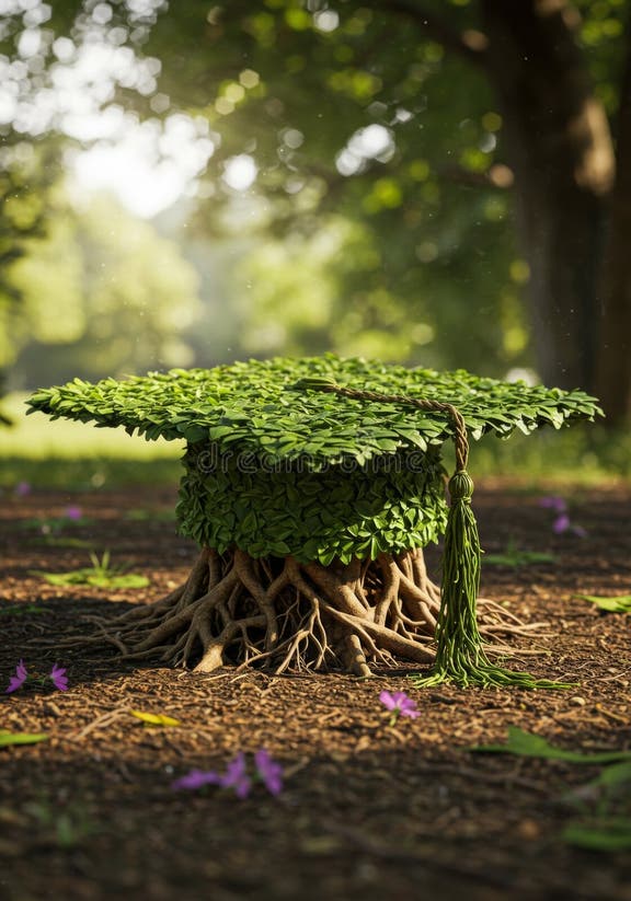 Green Graduation Cap Tree in Forest Setting Stock Illustration ...