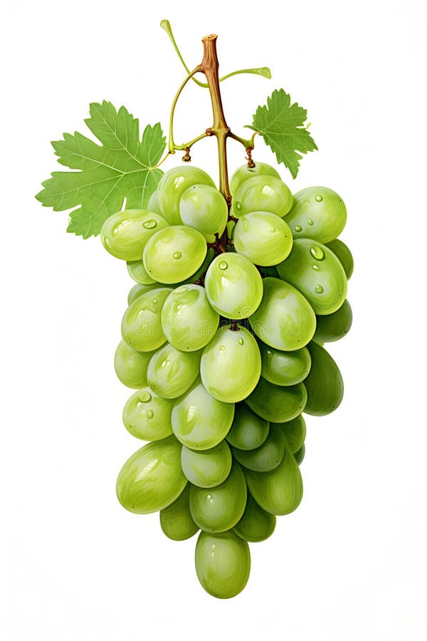Green Grape Fruit with Stem and Leaves Stock Illustration ...