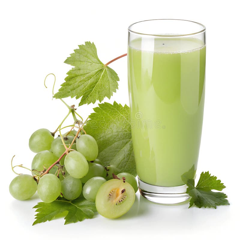 Green Grape Juice in Clear Glass Isolated on White Background Stock ...