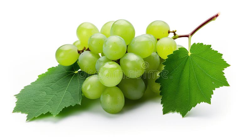 Green Grape with Leaves Isolated on White. with Clipping Path. Full ...