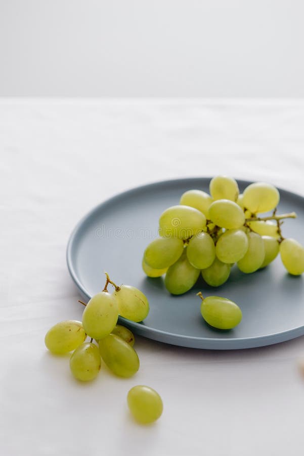 Green Grapes in a Blue Dish on the Table Stock Photo - Image of fruit ...