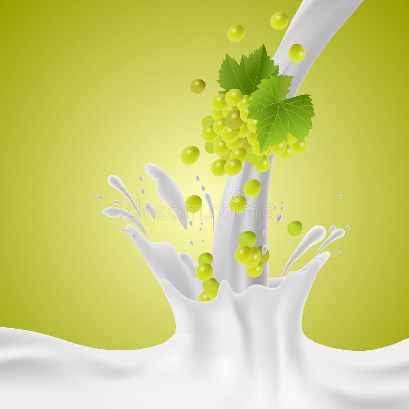 Green Grapes Falling Milky Splash Stock Illustrations – 2 Green Grapes ...