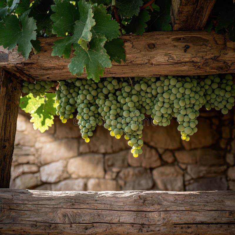 Green Grapes Hanging from a Wooden Structure Stock Illustration ...