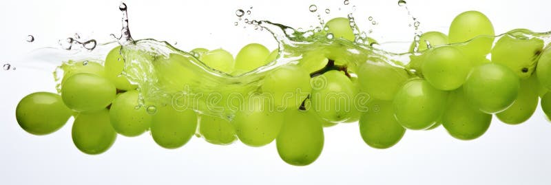 Green Grapes in a Splash of Water and Grape Juice on a White Background ...