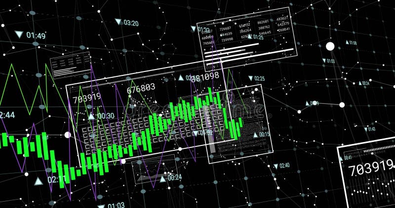 Green Graph and Data Processing on Black Background Stock Illustration ...