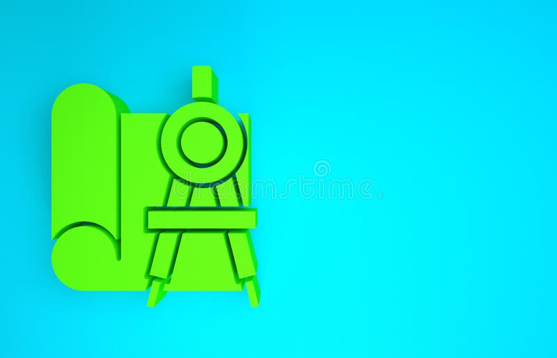 Green Graphing Paper for Engineering and Drawing Compass Icon Isolated ...