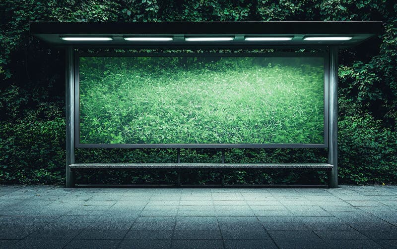Green Grass Backdrop Enhances Empty Bus Stop in Urban Setting during ...