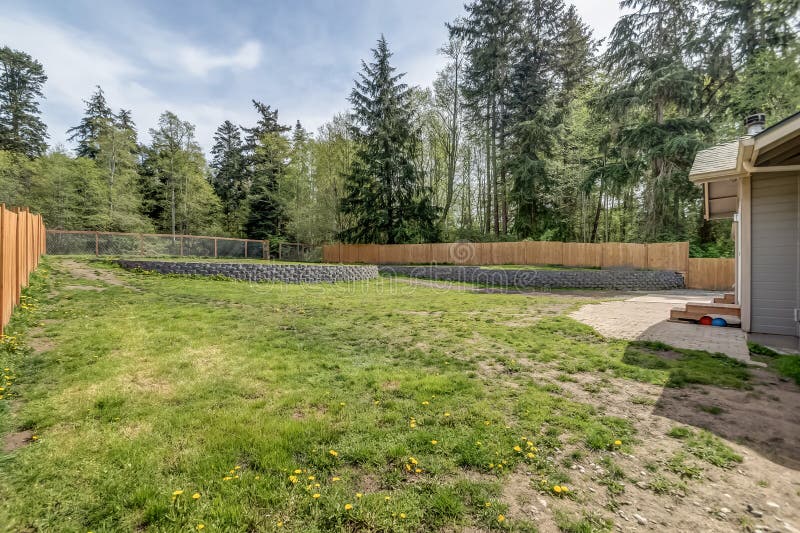 Green Grass Backyard Wide Angle Real Estate Stock Photo - Image of ...