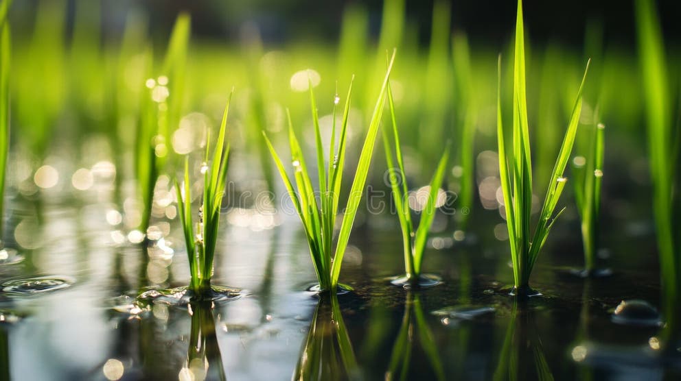 Green Grass Blades Reflecting in Still Water Stock Illustration ...