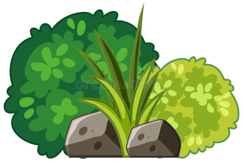 Green Grass in Cartoon Style with Stone Stock Vector - Illustration of ...
