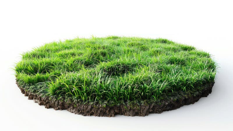 Green Grass Circle on White Background - 3D Illustration Render of ...