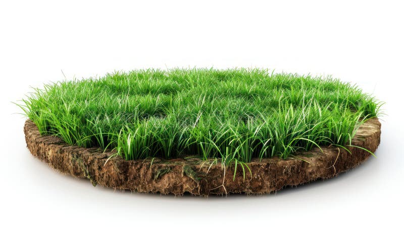 Green Grass Circle on White Background - 3D Illustration Render of ...