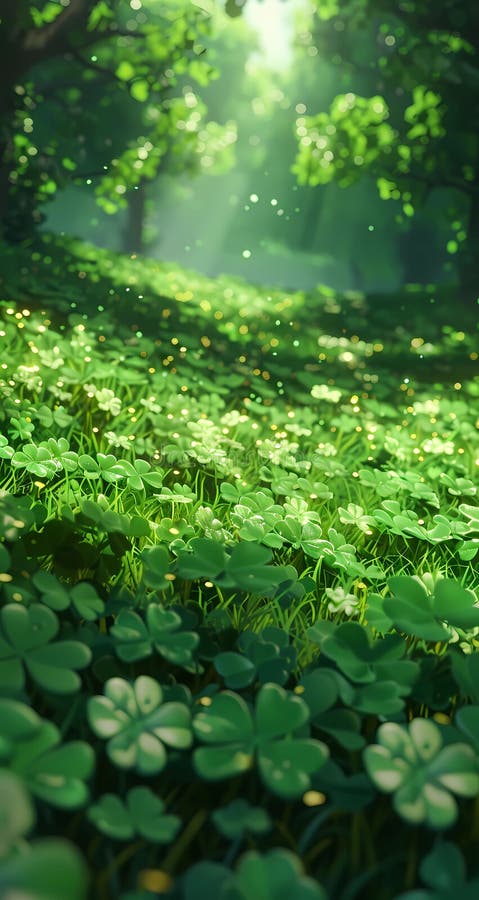Lush Green Grass with Fresh Clover Leaves Stock Illustration ...