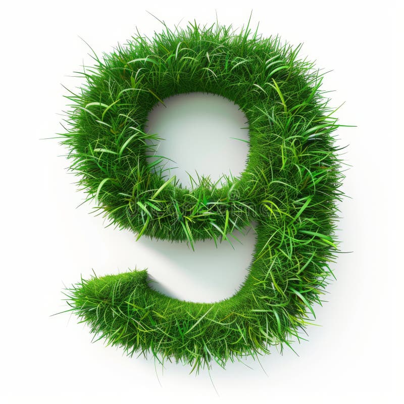 Green Grass Covered Number Nine. Number Nine Shaped with Verdant Green ...