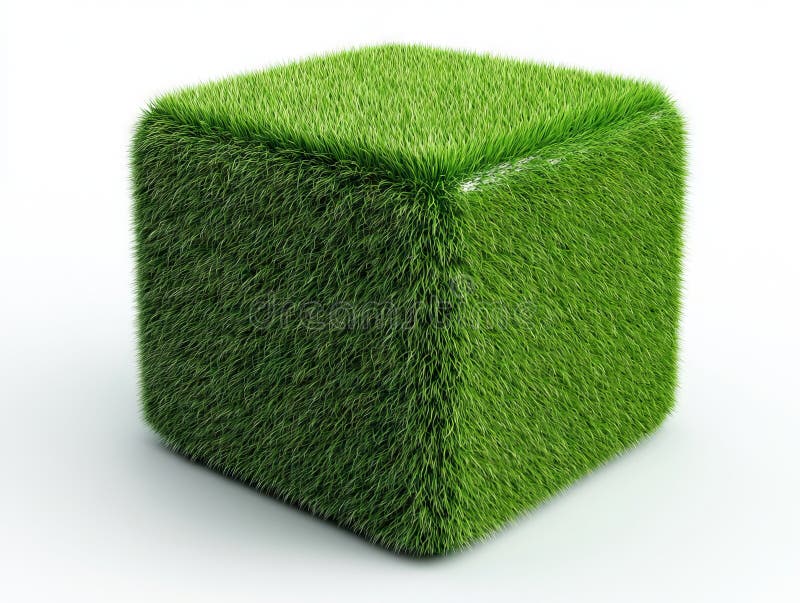A Green Grass Cube on a White Background Stock Illustration ...