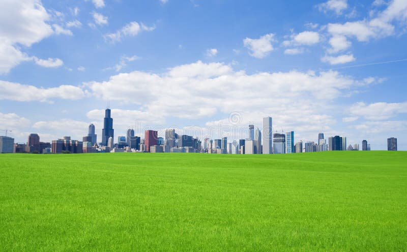 Green grass and downtown stock photo. Image of business - 19172570
