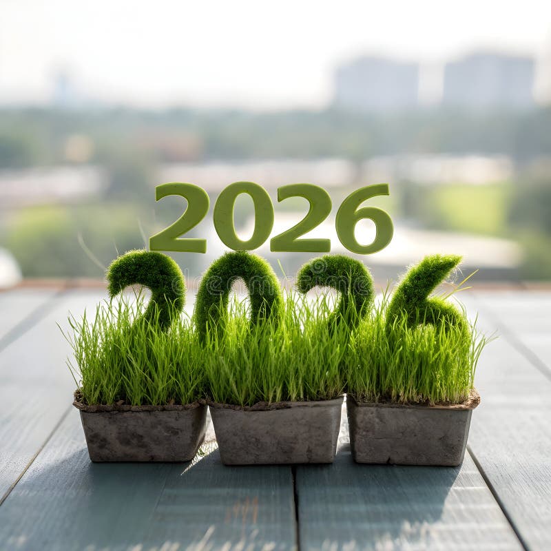 2026 Green Grass Ecology Year Concept Stock Illustration - Illustration ...